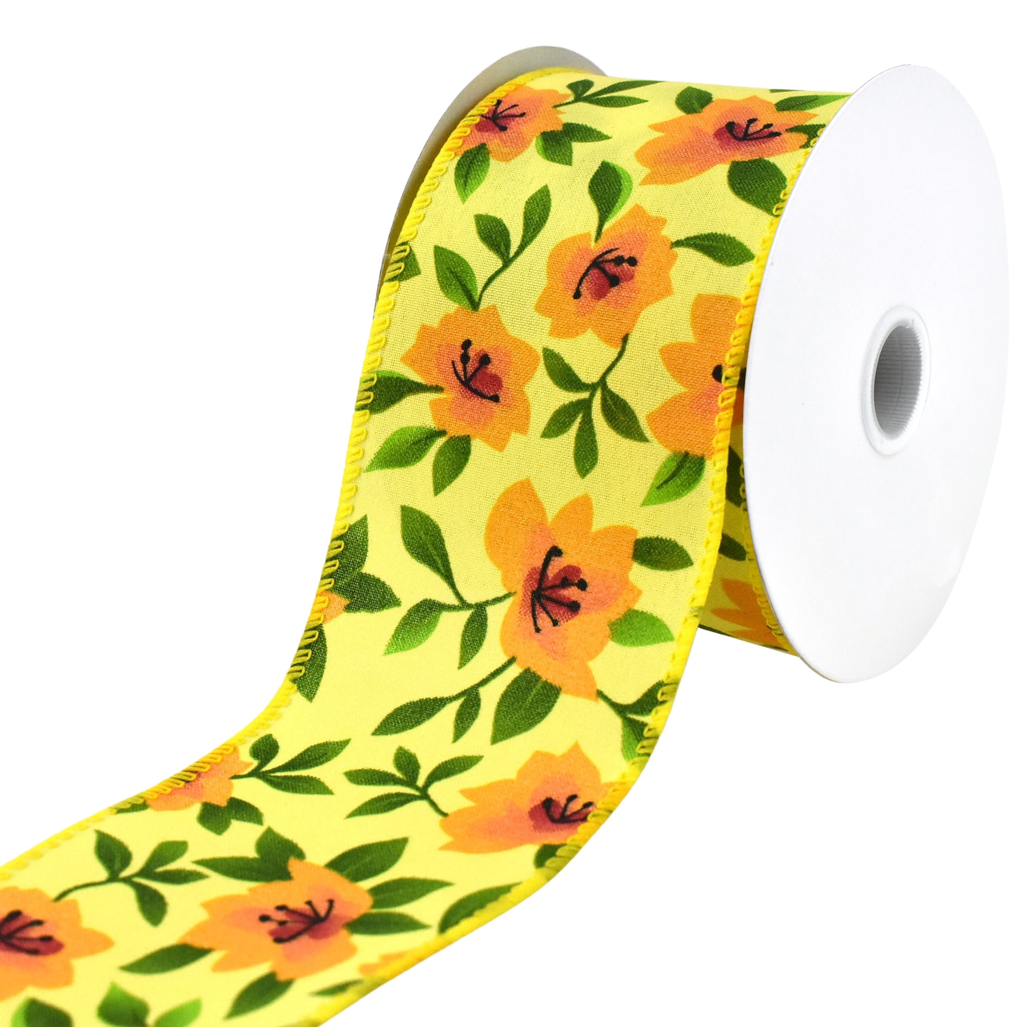 Printed Spring Magnolias Wired Ribbon, 2-1/2-inch, 10-yard, Yellow ...