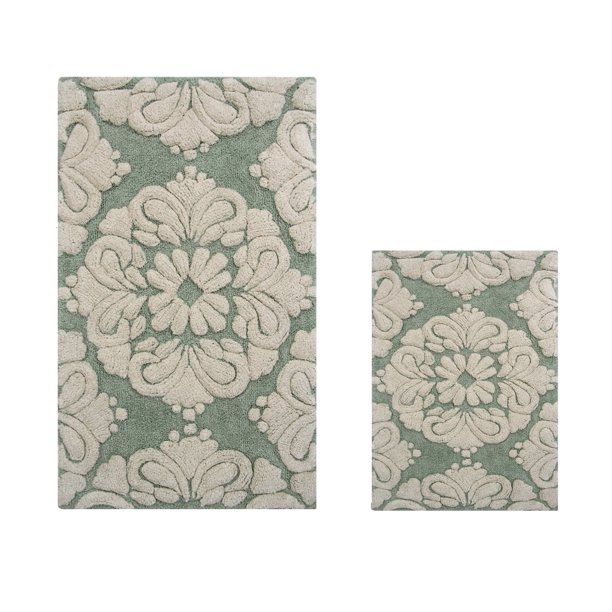 Better Trends Medallion 100% Cotton 2 Piece Bath Rug Set - Sage/Natural ...