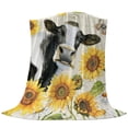Cow Sunflower Fleece Throw Blanket Farmhouse Retro White Yellow Flower ...