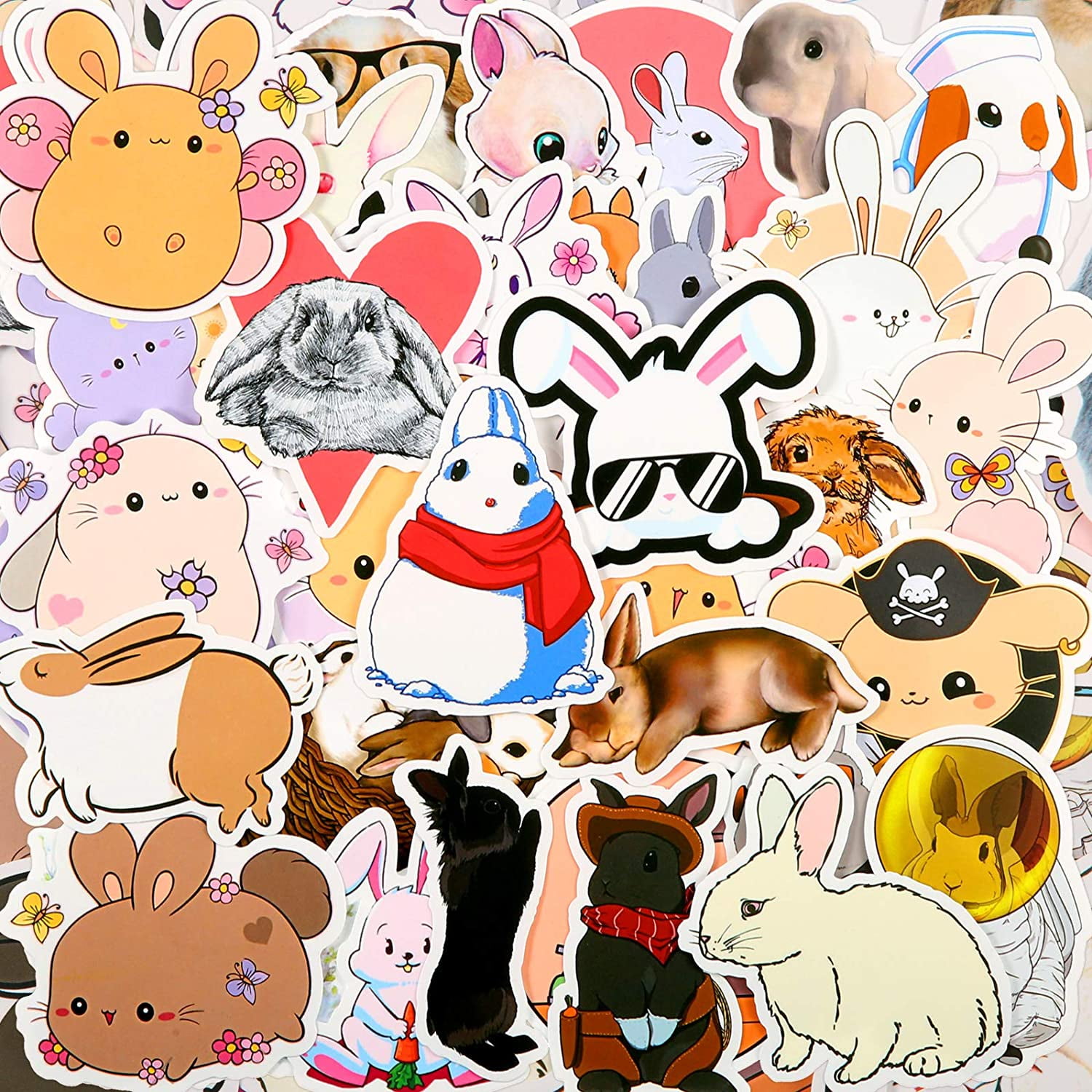 100 Pieces Vinyl Cute Rabbit Stickers Waterproof Bunny Rabbit Sticker ...
