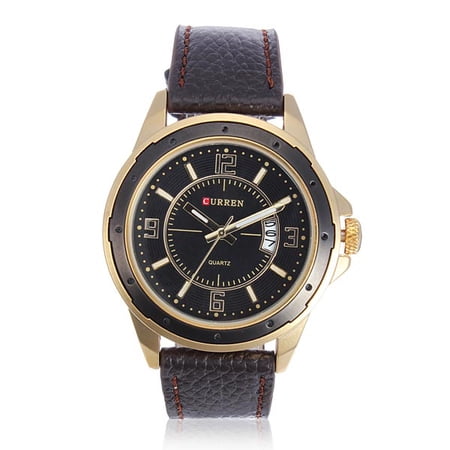 Black Gold Date Sport Leather Round Men Wrist Watch Gift - Walmart.ca
