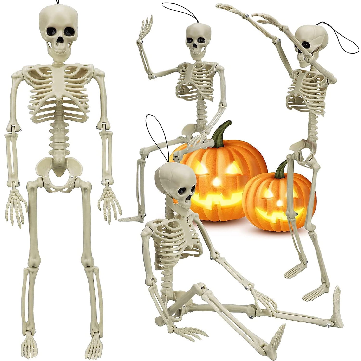 Kalgaden Halloween Hanging Skeleton Decoration - 16” Posable Skeleton ...