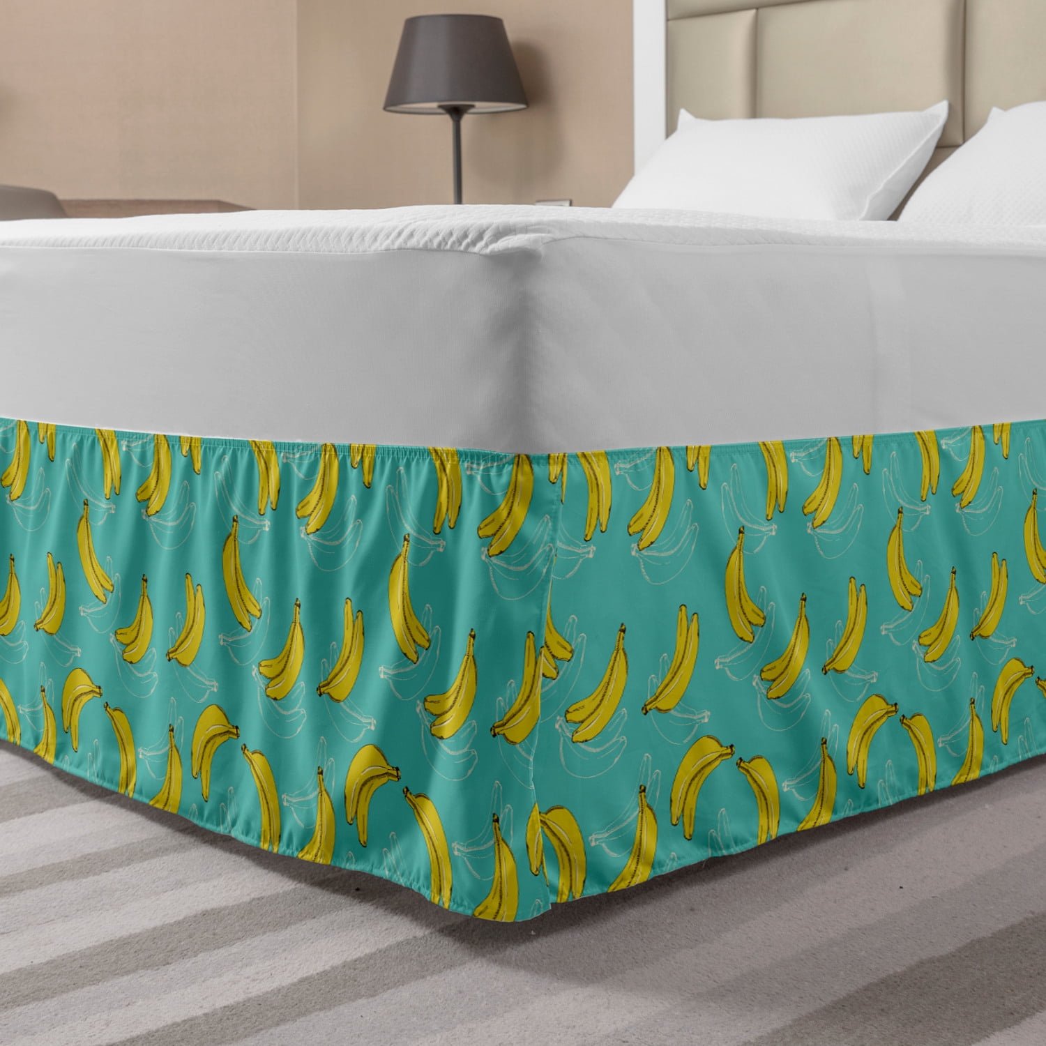 Pop Art Bed Skirt, Continuous Vintage Style Tropical Fruits Sketch in ...