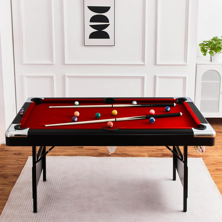 Luku Billiard Tables Pop up Pool Table for Crafty Families Balls Cues Easy Fold up Red 7FT Walmart
