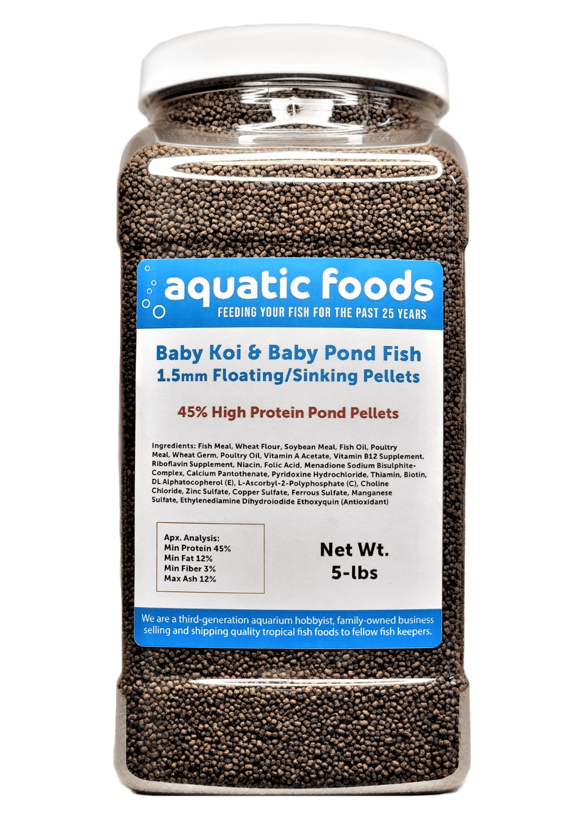 Baby Koi & Baby Pond Fish Pellets, 45% Protein 1.5mm Floating/Sinking ...