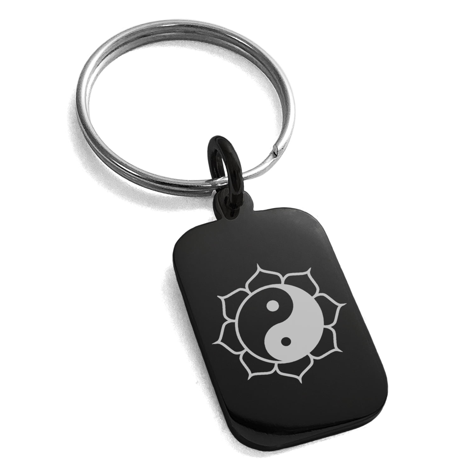 Stainless Steel Sacred Lotus Yin Yang Engraved Small Rectangle Dog Tag ...