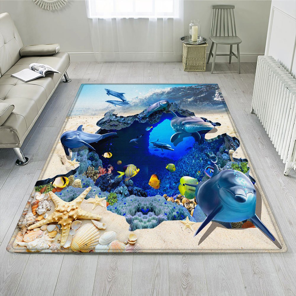 Rectangle Area Rug For Living Room, Bedroom, Dolphin Rug LHA1868R - 4x6 ...