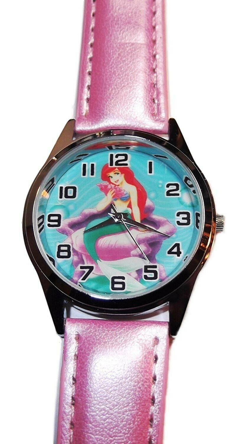 Little Mermaid Ariel Quartz Movement Pink Leather Band Wrist Watch ...