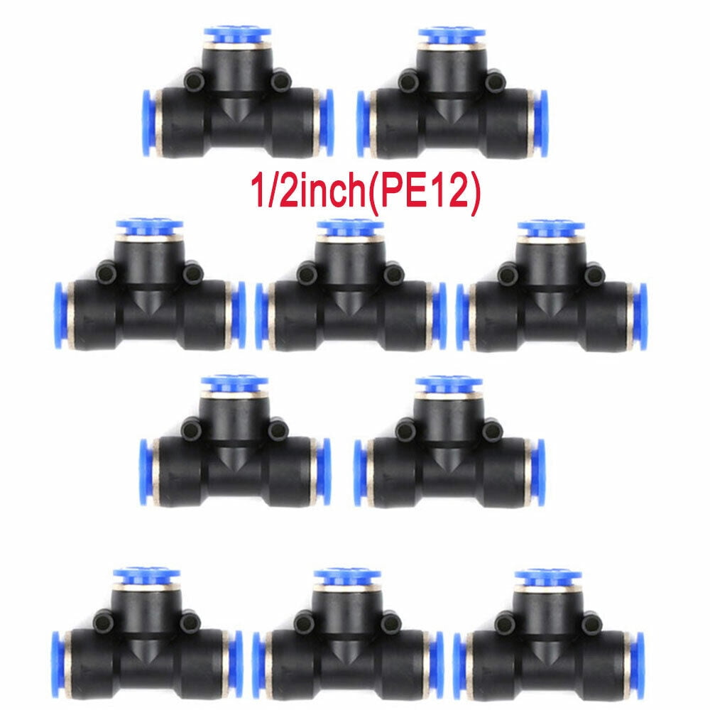 10PC Tee Union Pneumatic Connector Tube OD 1/2" Instant Tube Push In ...