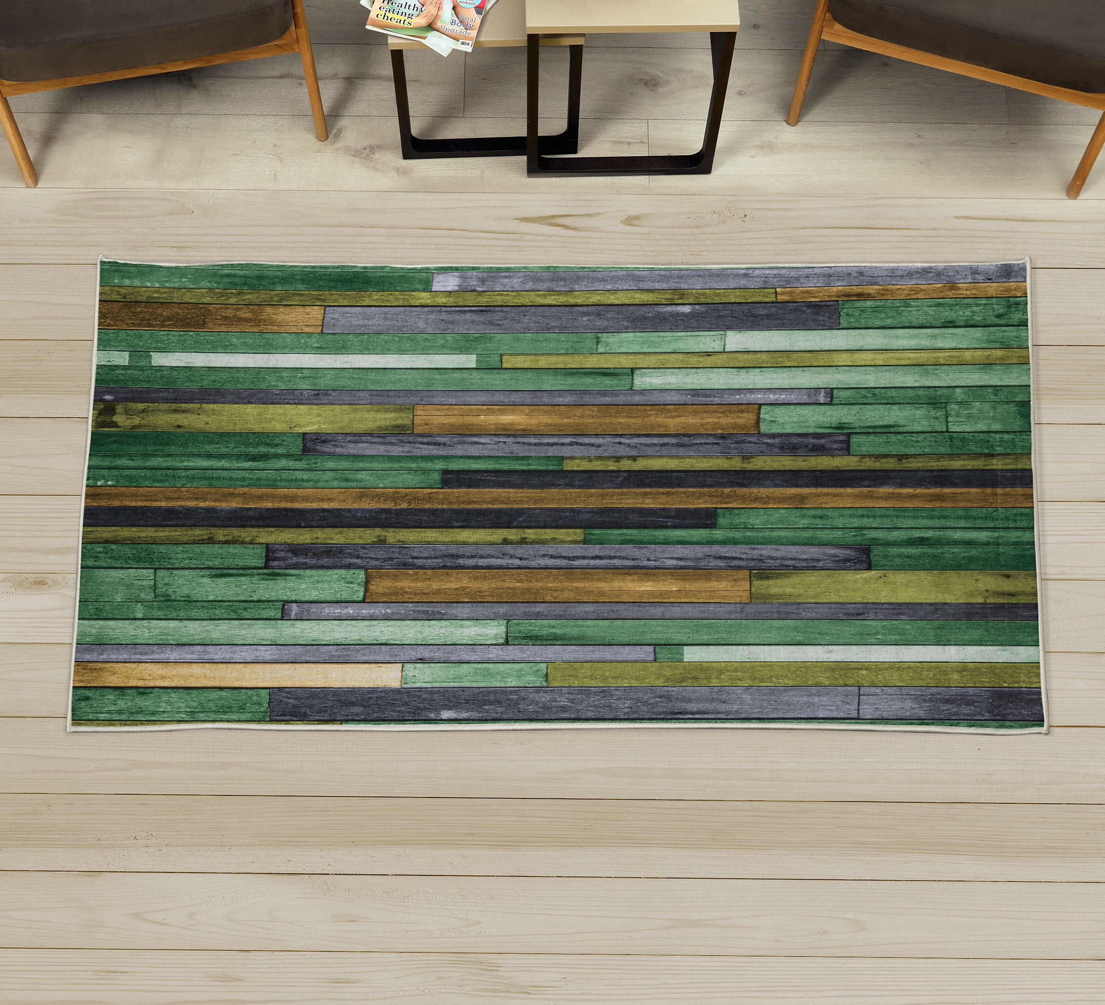 Wooden Print Decorative Rug, Old Hardwood Floor Plank Grunge Lodge ...