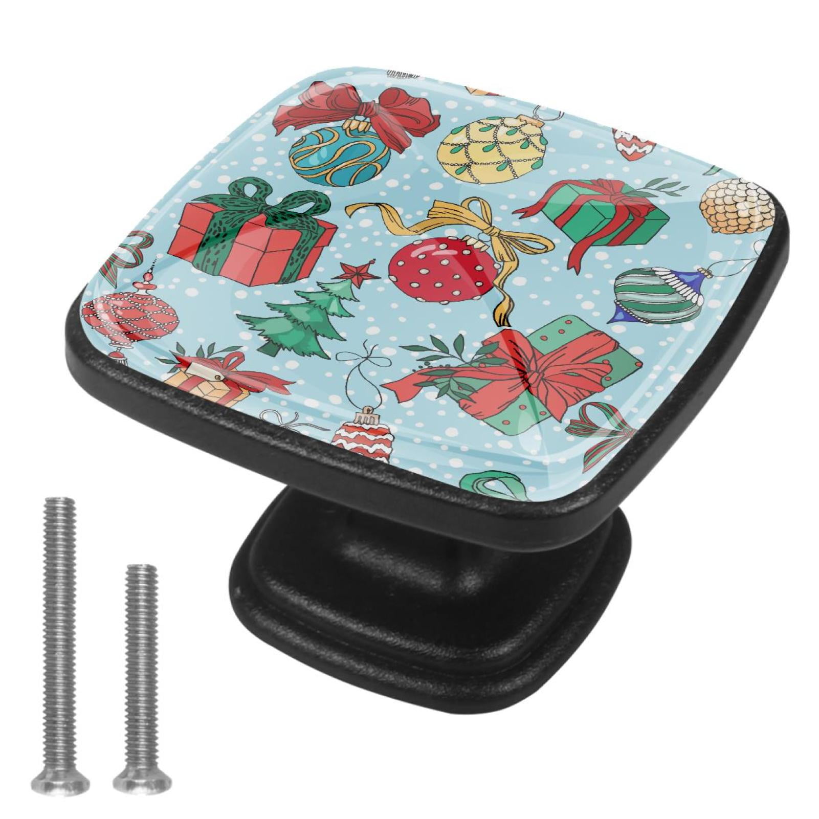 4 Pcs Cabinet Handle Drawer Pulls Christmas Knobs with Screws Square ...