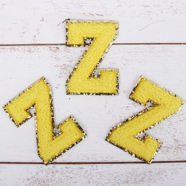 3 Pack Chenille Iron On Glitter Varsity Letter "Z" Patches - Yellow ...