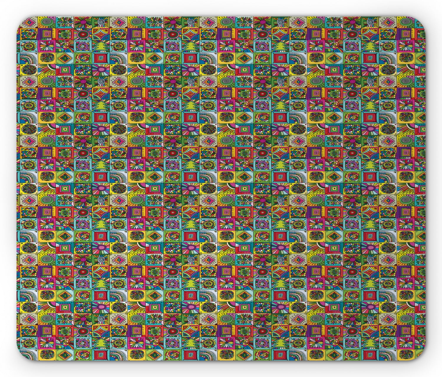 Abstract Mouse Pad, Grid Style Checkered Squares with Colorful Flower ...