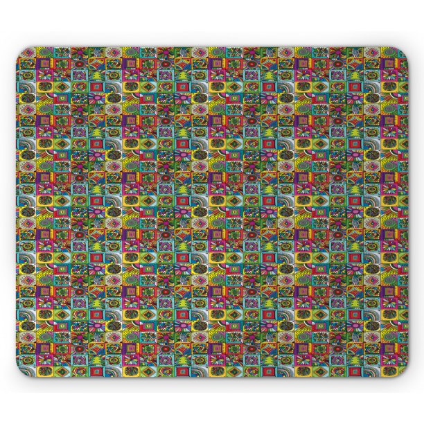 Abstract Mouse Pad, Grid Style Checkered Squares with Colorful Flower ...