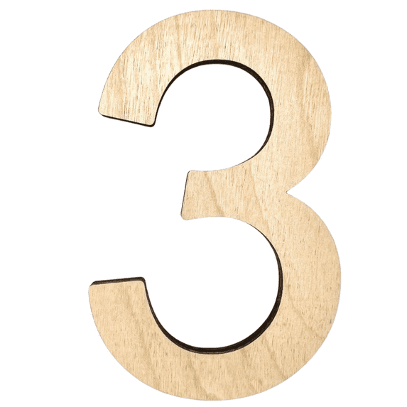 4" Tall MDF Number 3| 1/4" Thick Birch | Krafty Supply Letters | Arial ...