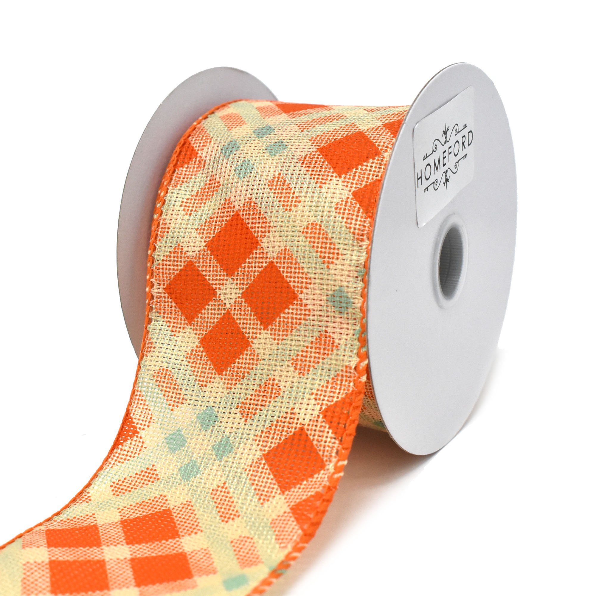 Orange/Teal Fall Plaid Pattern Wired Ribbon, 2-1/2-Inch, 10-Yard ...