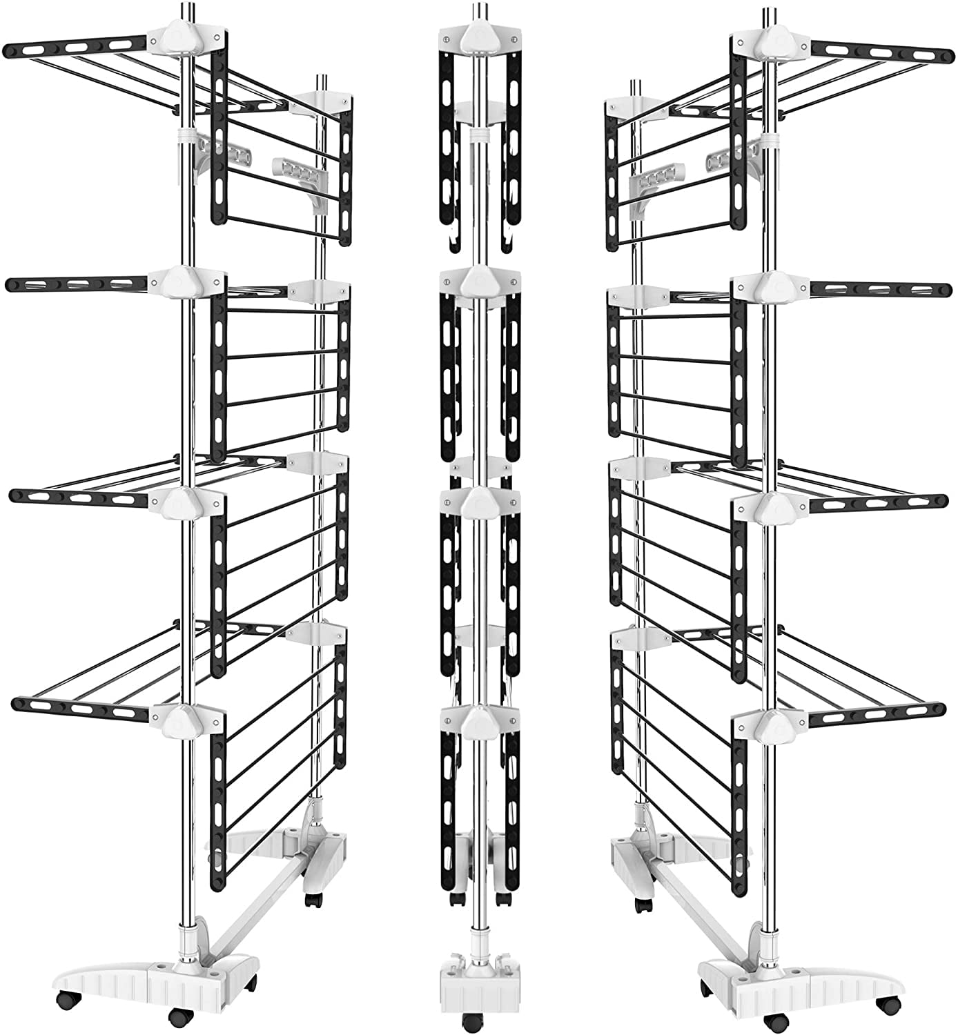 Buy Todeco Rolling Laundry Drying Rack, 4 Tier Folding Stainless Steel ...