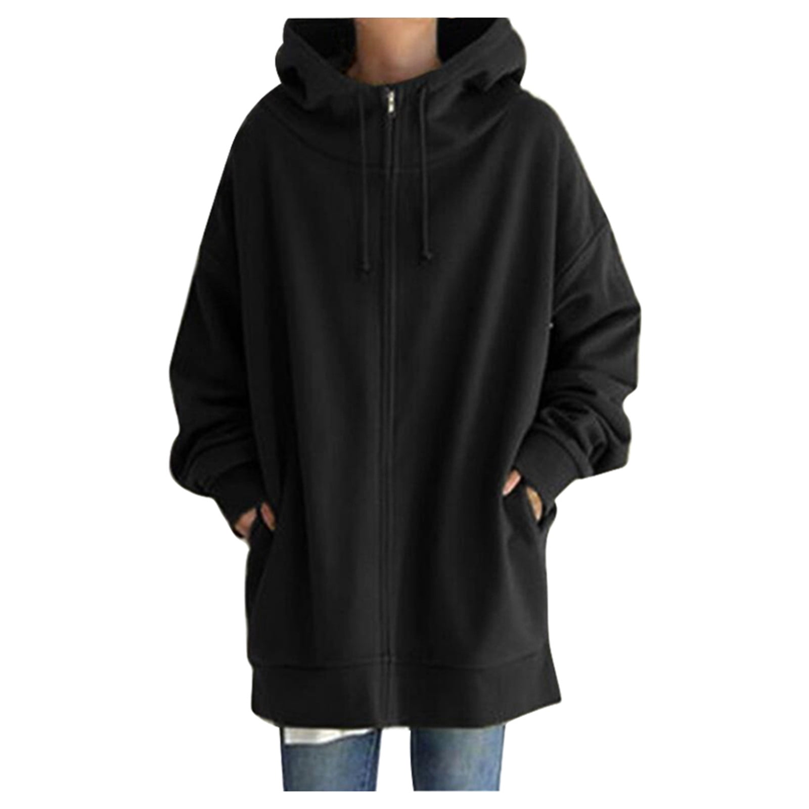 Click here for Bmisegm Womens Solid Color Zippered Hooded Longlin... prices