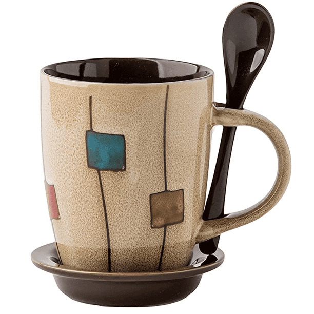 350ml Coffee Mug Set With Saucers and Spoons in Handle, Microwave and ...