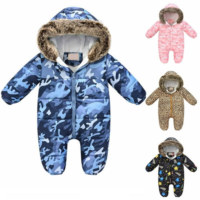 Baby Vintage Hooded Snowsuit Romper Fleece Lined Outwear Winter Warm Onesie Jumpsuit Infant ...