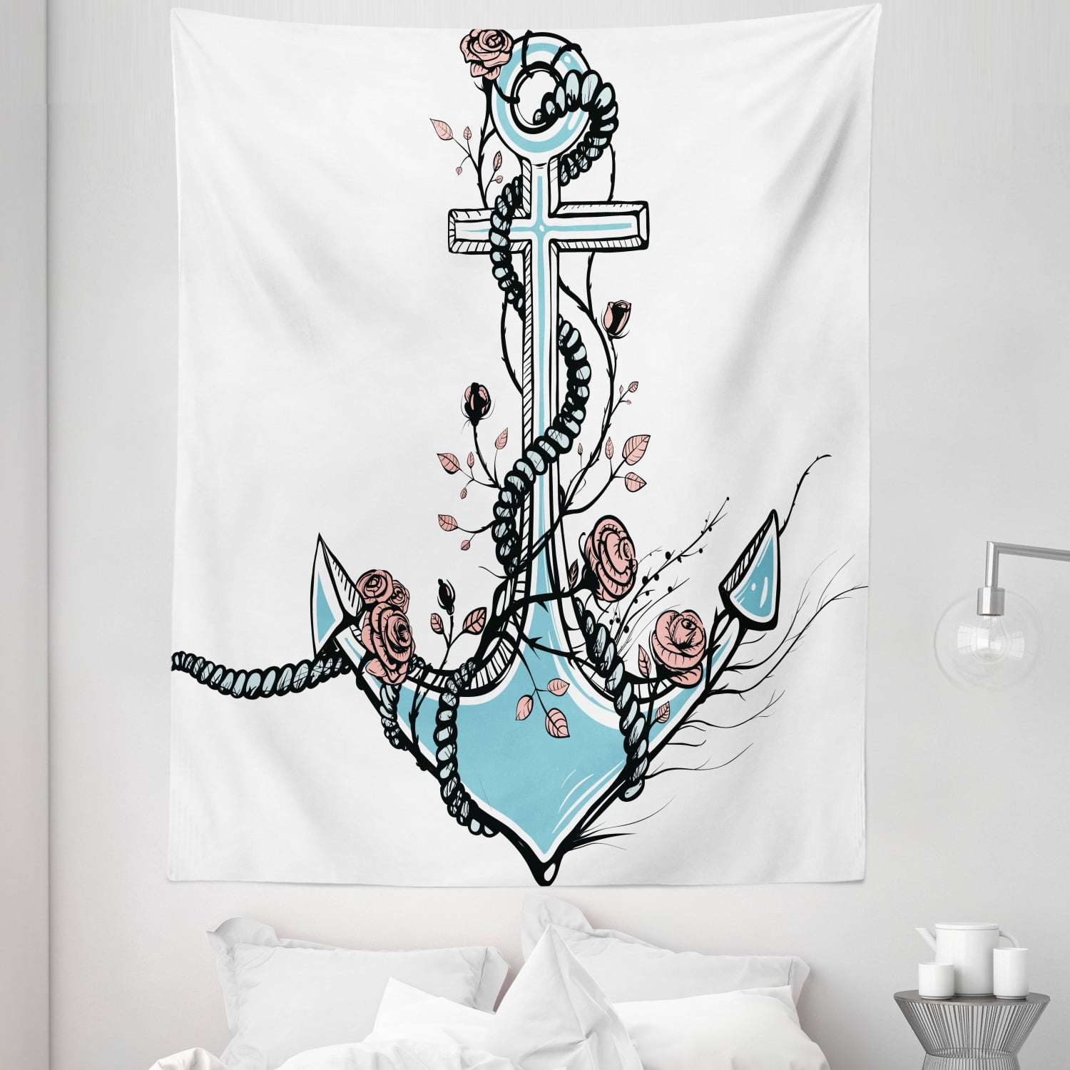 Anchor Tapestry, Romantic Boho Design Sketch of an Old Anchor with ...