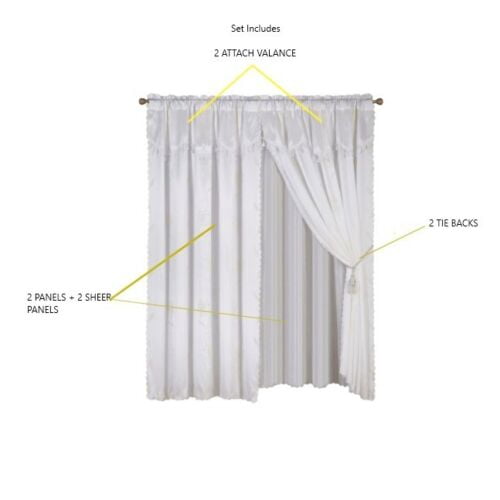 Complete luxury set 8 piece window curtain panels Nada White 120 Inches ...