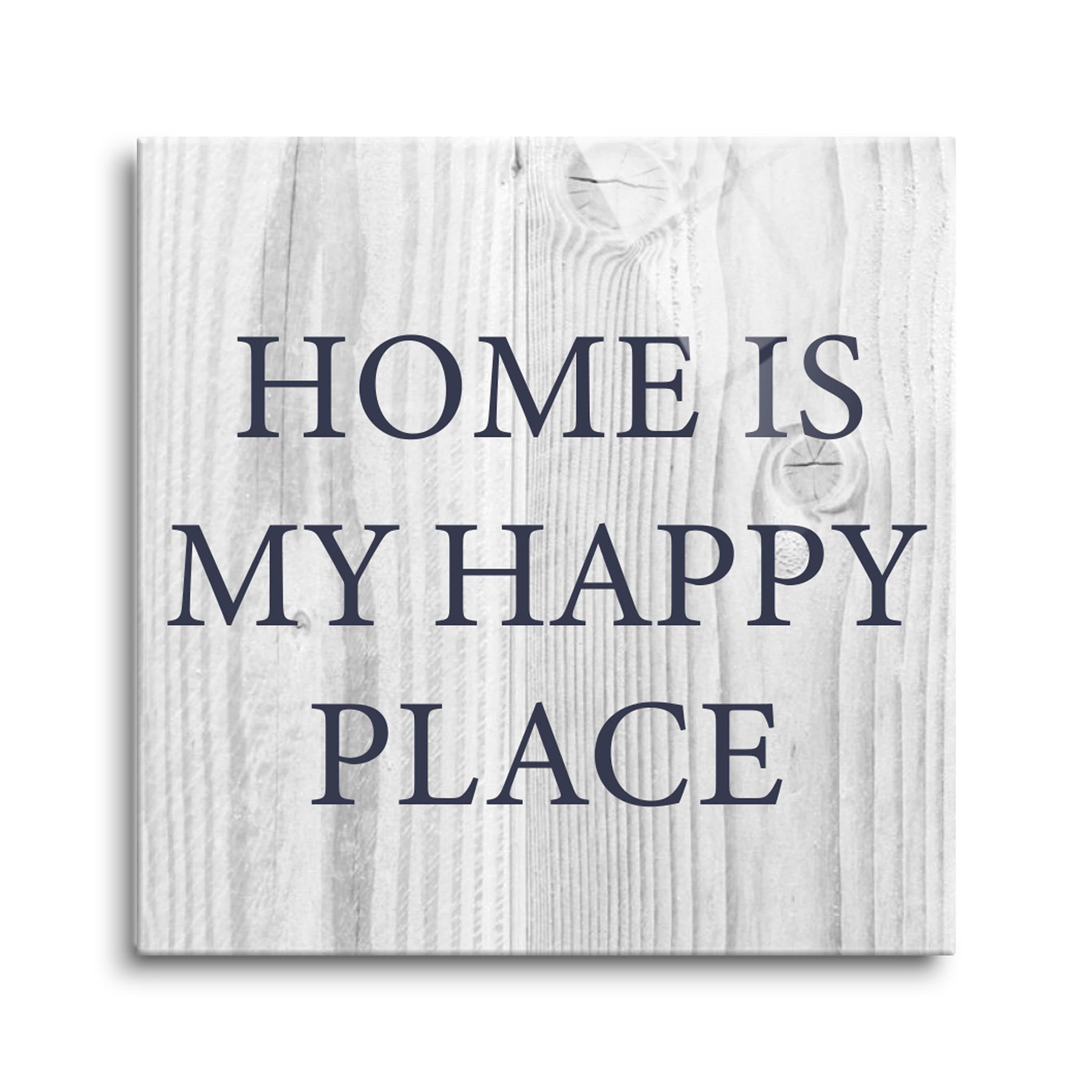 Home Happy Place Ice Blue Woodgrain 24 x 24 Glass Wall Hanging Sign ...