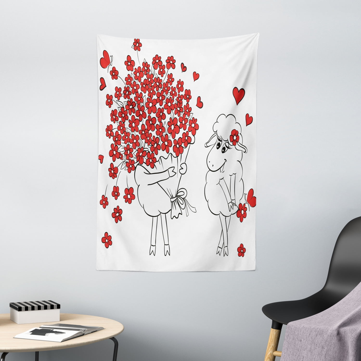 Valentine Tapestry, Lover Goats Bunch of Heart Bouquet Valentines ...