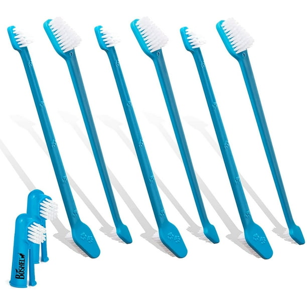 BOSHEL Dog Toothbrush Set - 8 Pack - 6 Long Handled Double-Sided ...