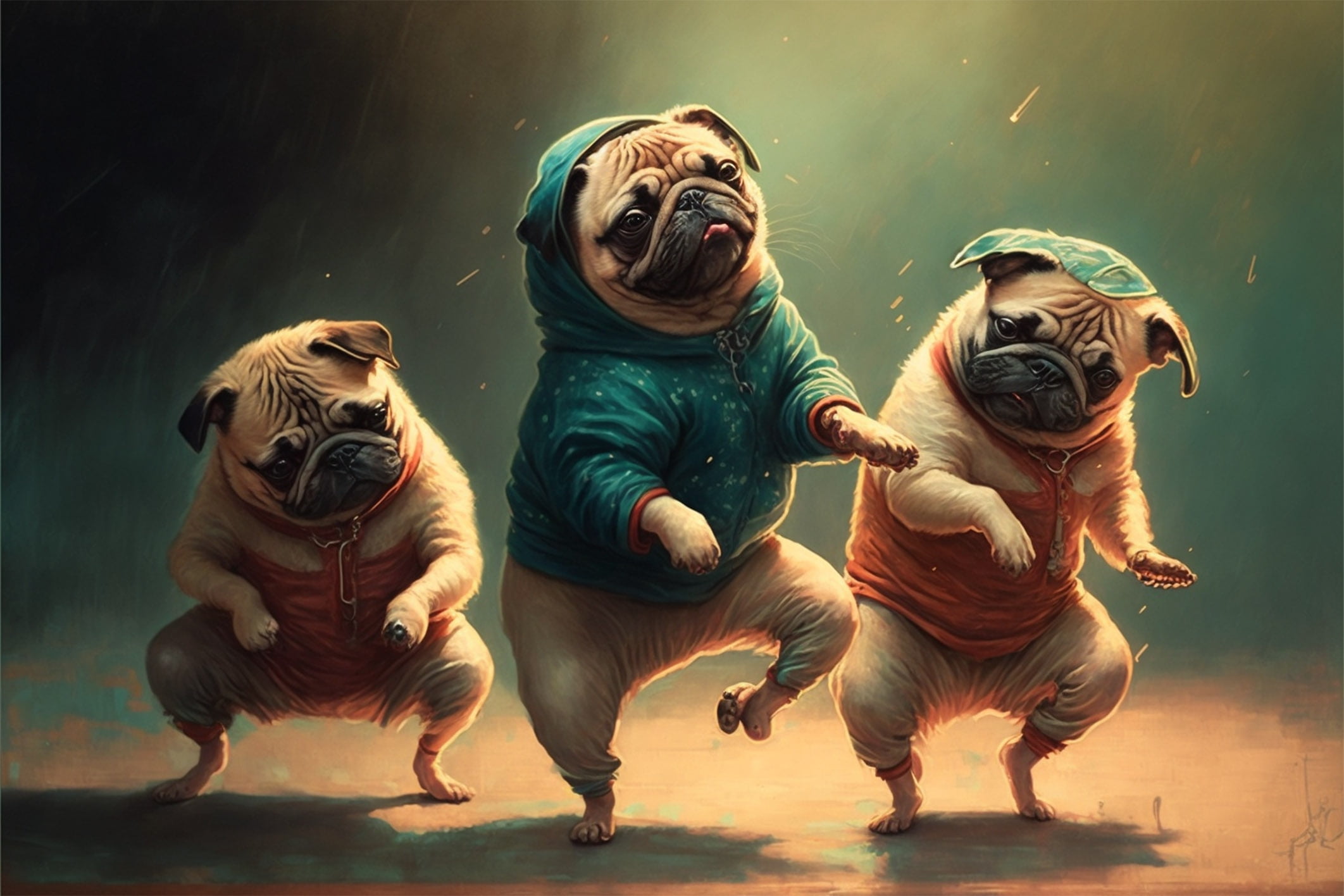 24x36 gallery poster, Dancing Pugs p3 - Walmart.com