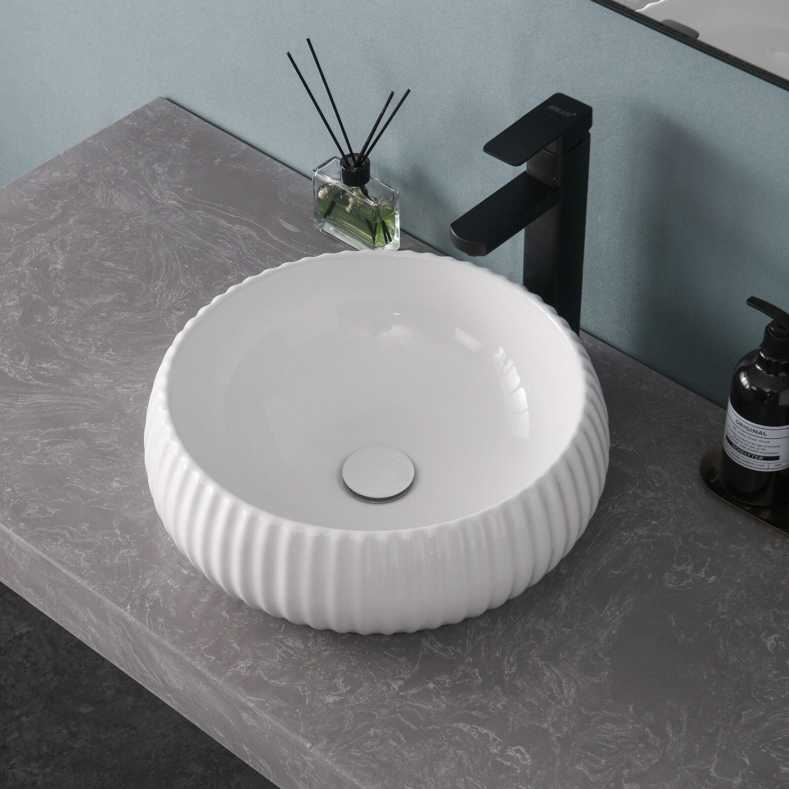 15.75" Ceramic Round Bathroom Sink with Discharge Pipe Universal ...