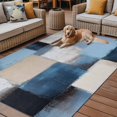 Abstract Color Stitching Outdoor Rug, Blue Brown Graffiti Theme Non ...