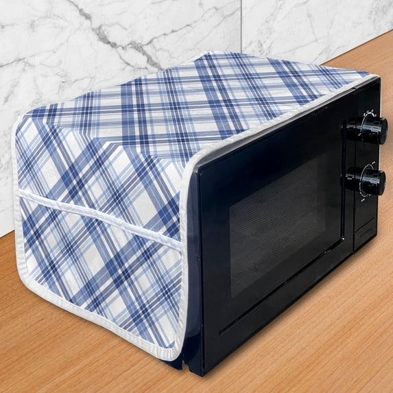 Navy Plaid Microwave Oven Cover, Arrangement of Overlapped Diagonal ...