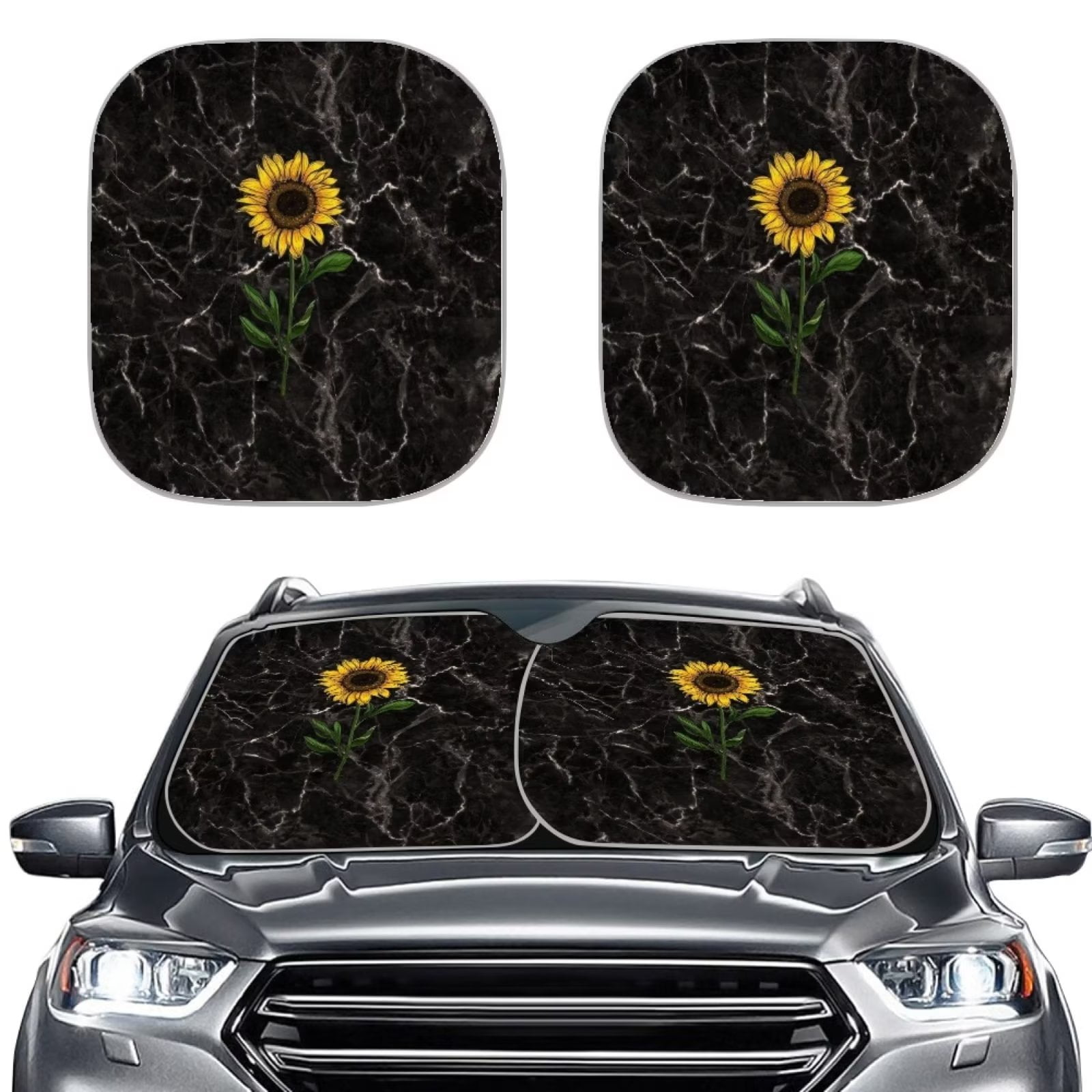 Diaonm Car Windshield Sun Shade Set of 2,Marble Sunflower Print ...