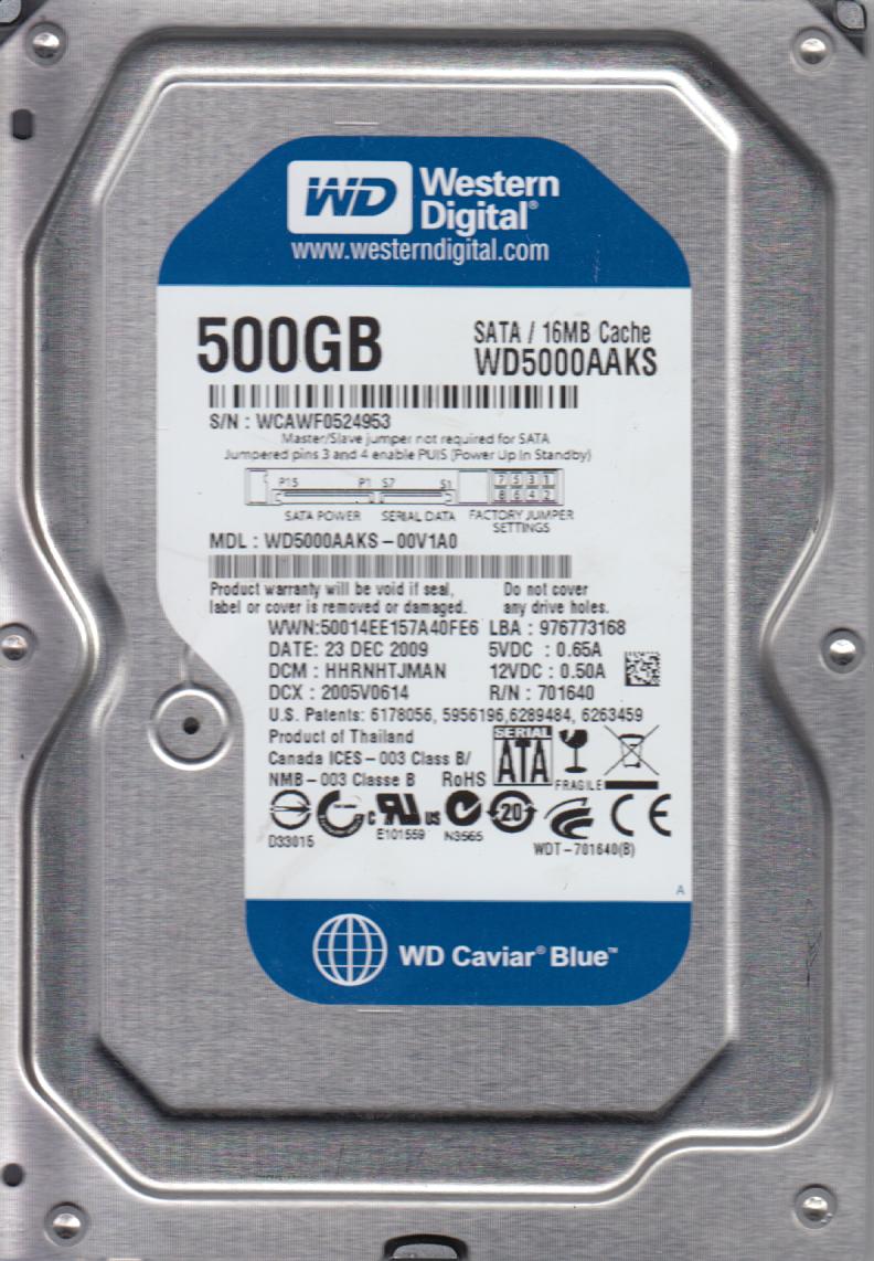WD5000AAKS-00V1A0, DCM HHRNHTJMAN, Western Digital 500GB SATA 3.5 Hard ...