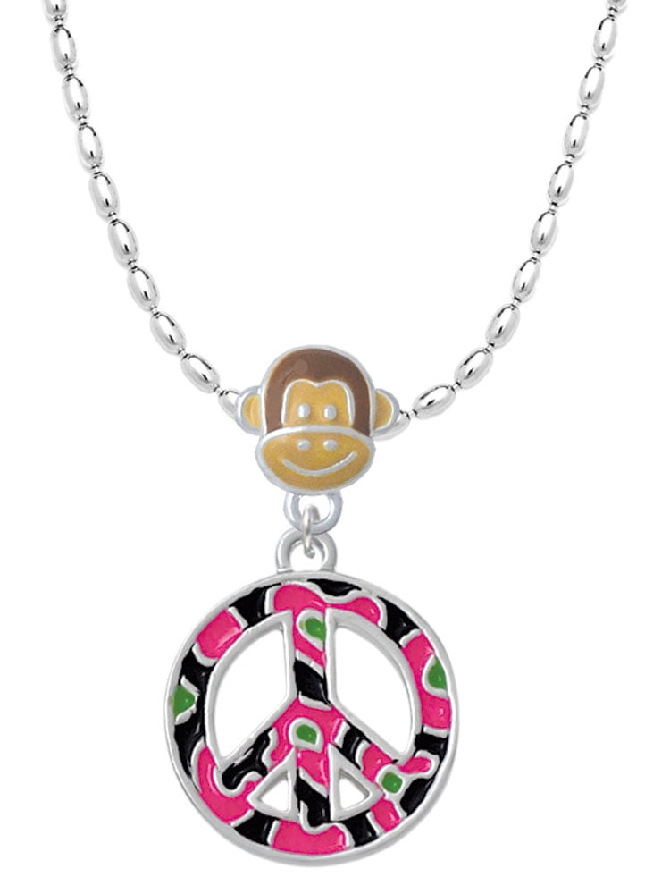 Delight Jewelry Silvertone Large Hot Pink Cheetah Print Peace Sign Mia ...