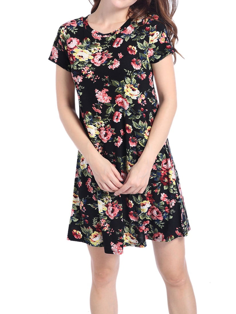 Nlife Nlife Women Short Sleeve Round Neck Floral Printed A Line Mini