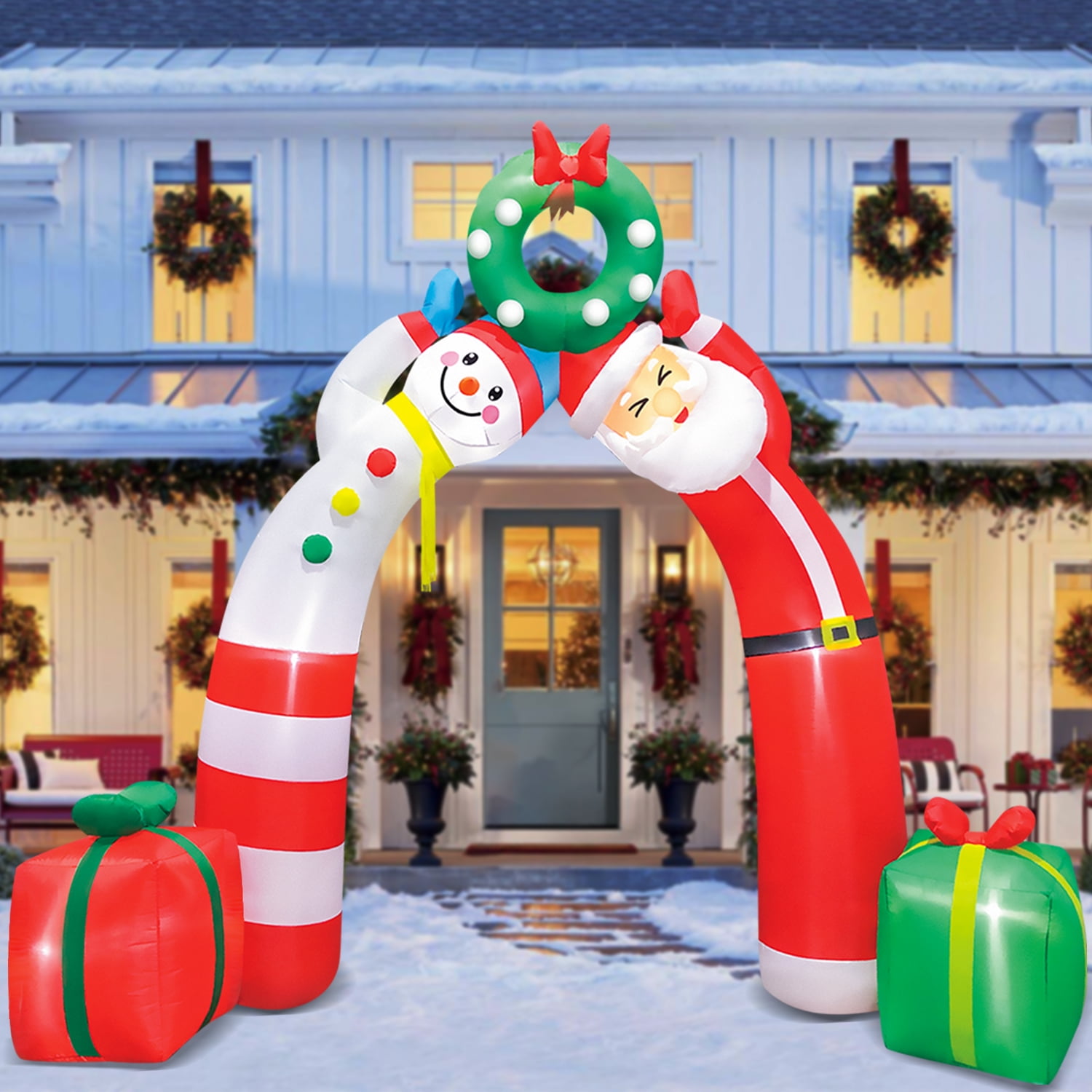 Reeyee 8ft Christmas Inflatable Arch With Santa Snowman And T Boxes