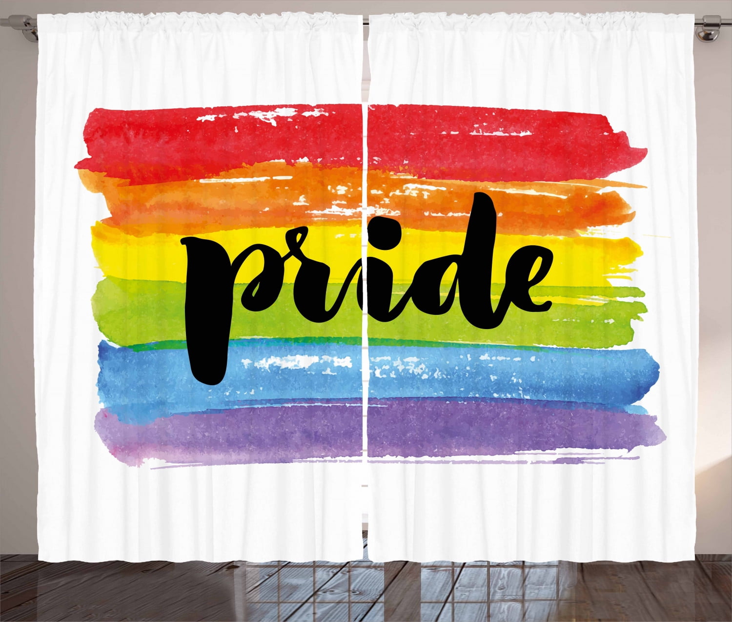 Pride Decorations Curtains 2 Panels Set Watercolor Art Rainbow Brush