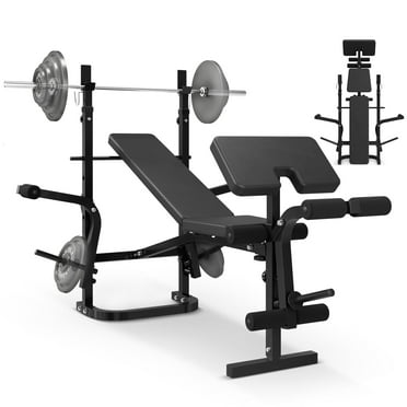 Weight Bench Set, 600LBS Adjustable Bench Press Set with Squat Rack & Leg Extension, Folding ...