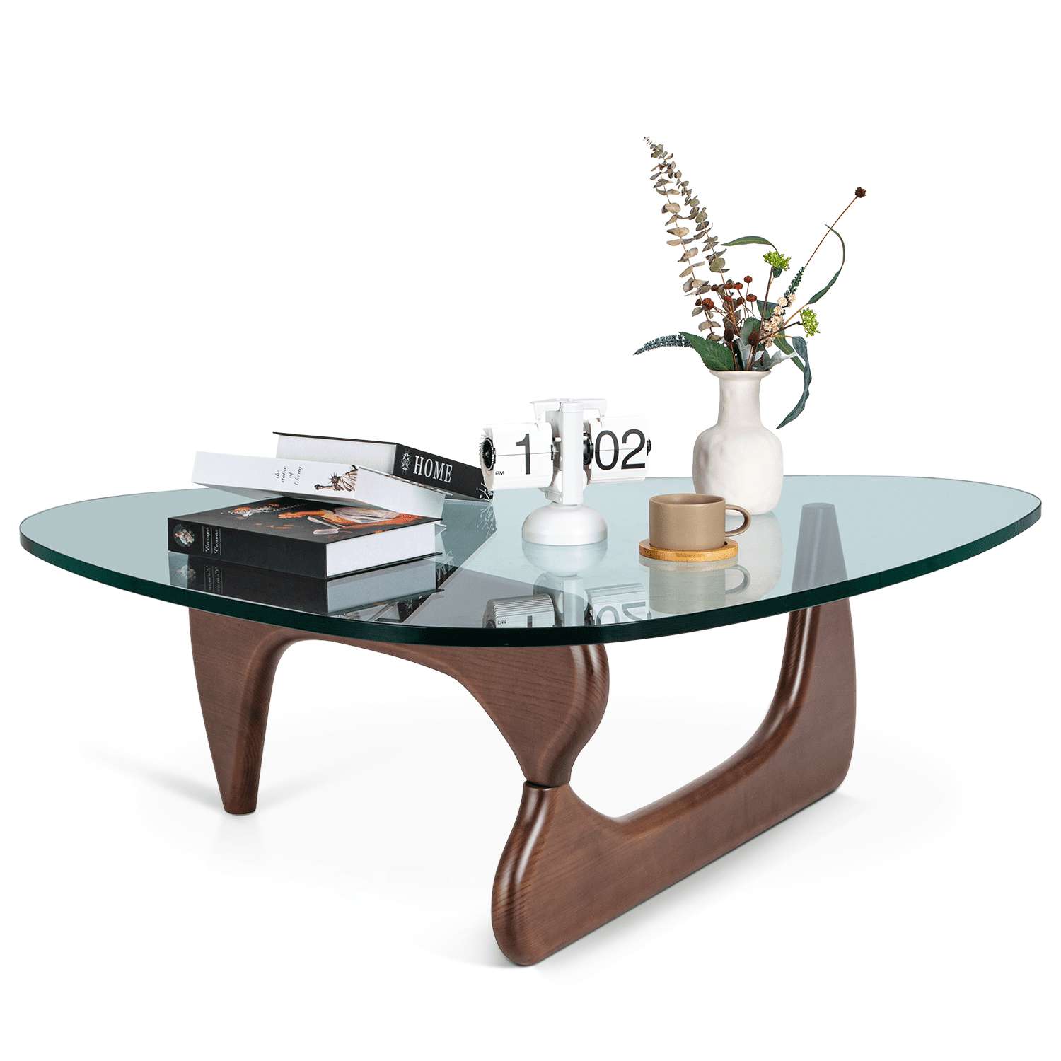 Mid-Century Triangle Coffee Table, Glass Top, Solid Wood Base, Easy ...