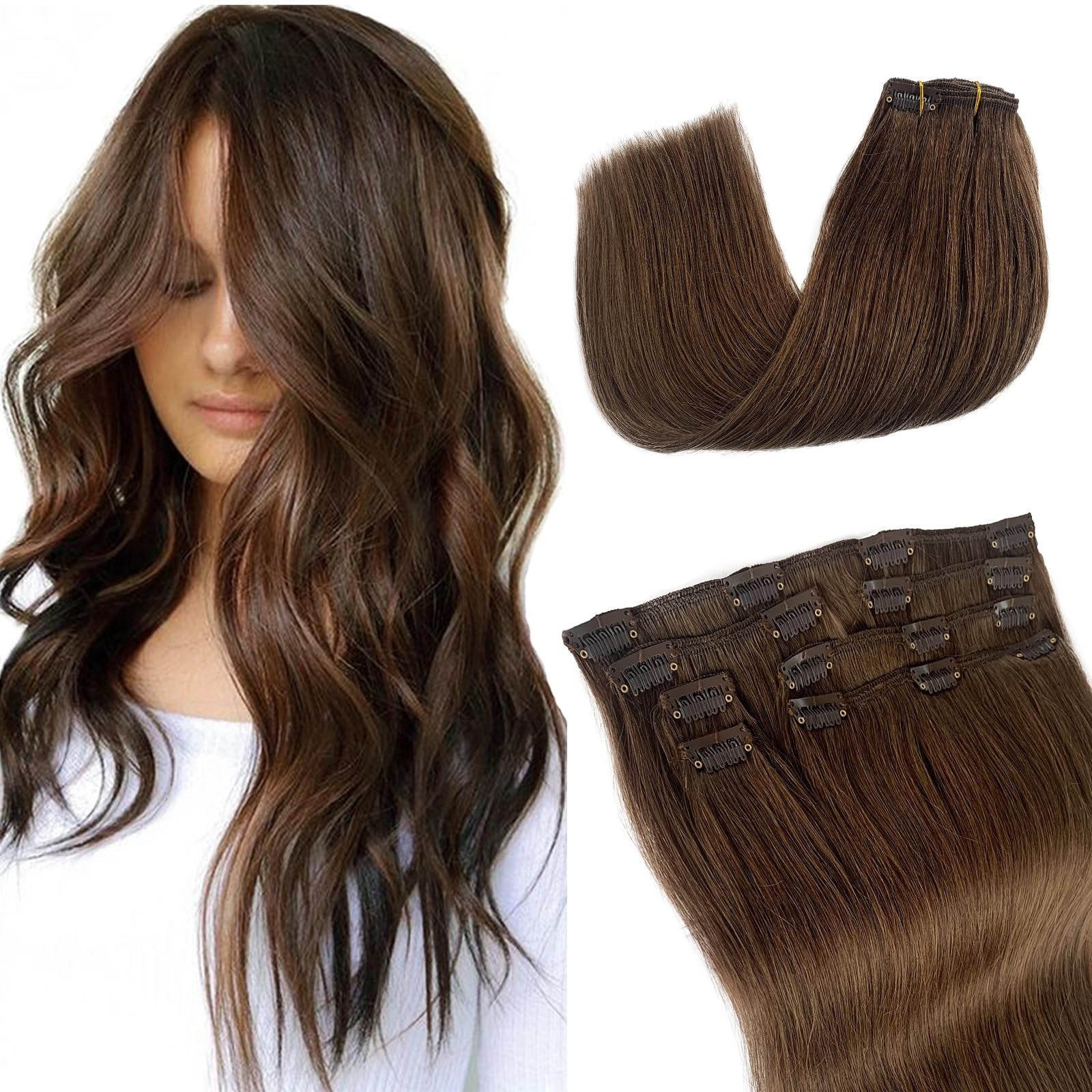 Click here for Licoville Hair Extensions Human Hair Clip Ins #4 M... prices