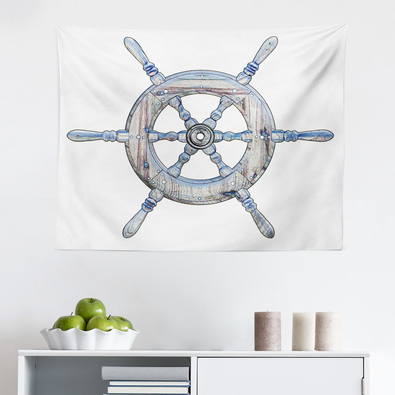 Nautical Tapestry, Double Exposure Vintage Graphic with Old World Map a ...