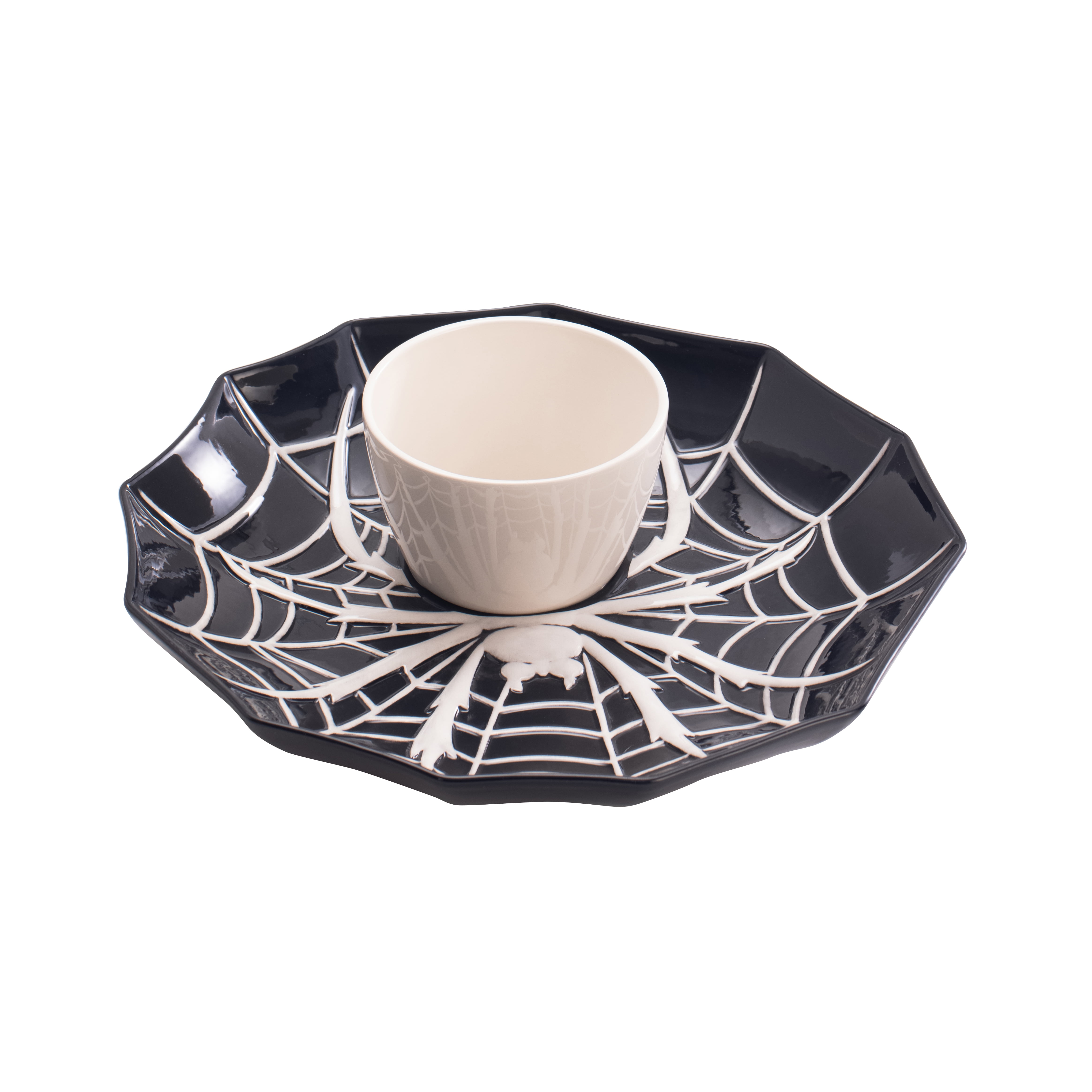 Bico Halloween Spider Web 14.7 inch Black Ceramic Chip and Dip Set ...