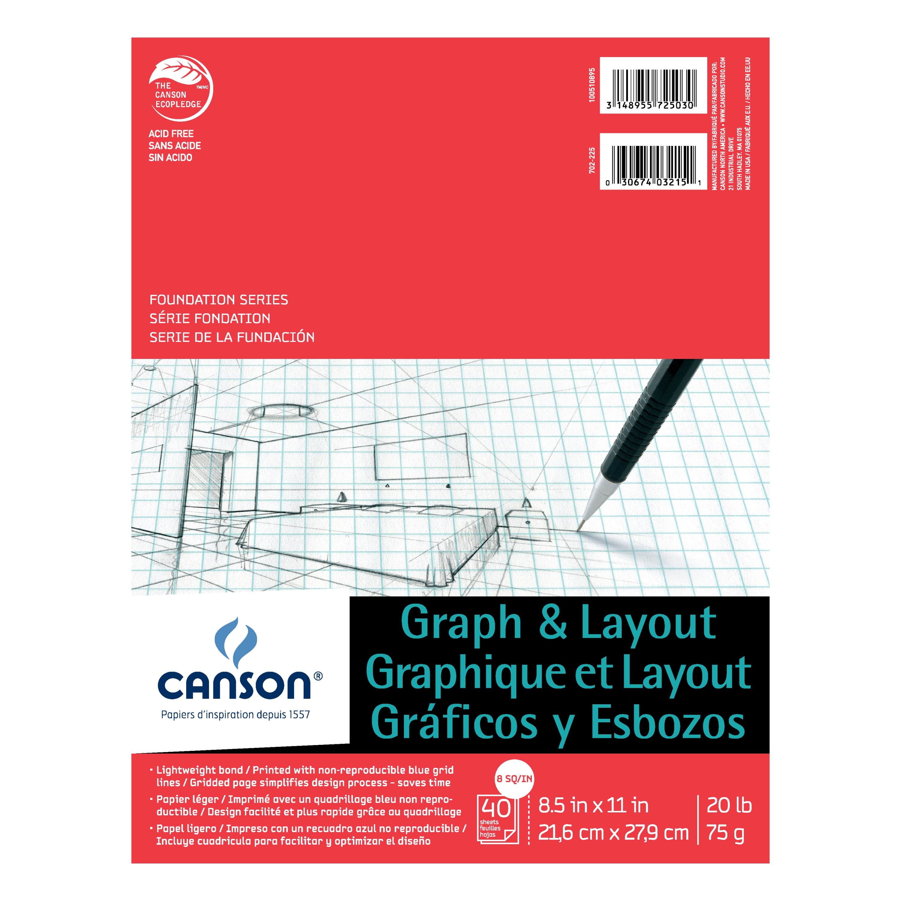 Canson Cross Section Paper Pad, 8in x 8in Grid, 8.5in x 11in, 40 Sheets ...