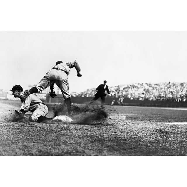 24x36 gallery poster, Ty Cobb stealing third base during the 1909 ...