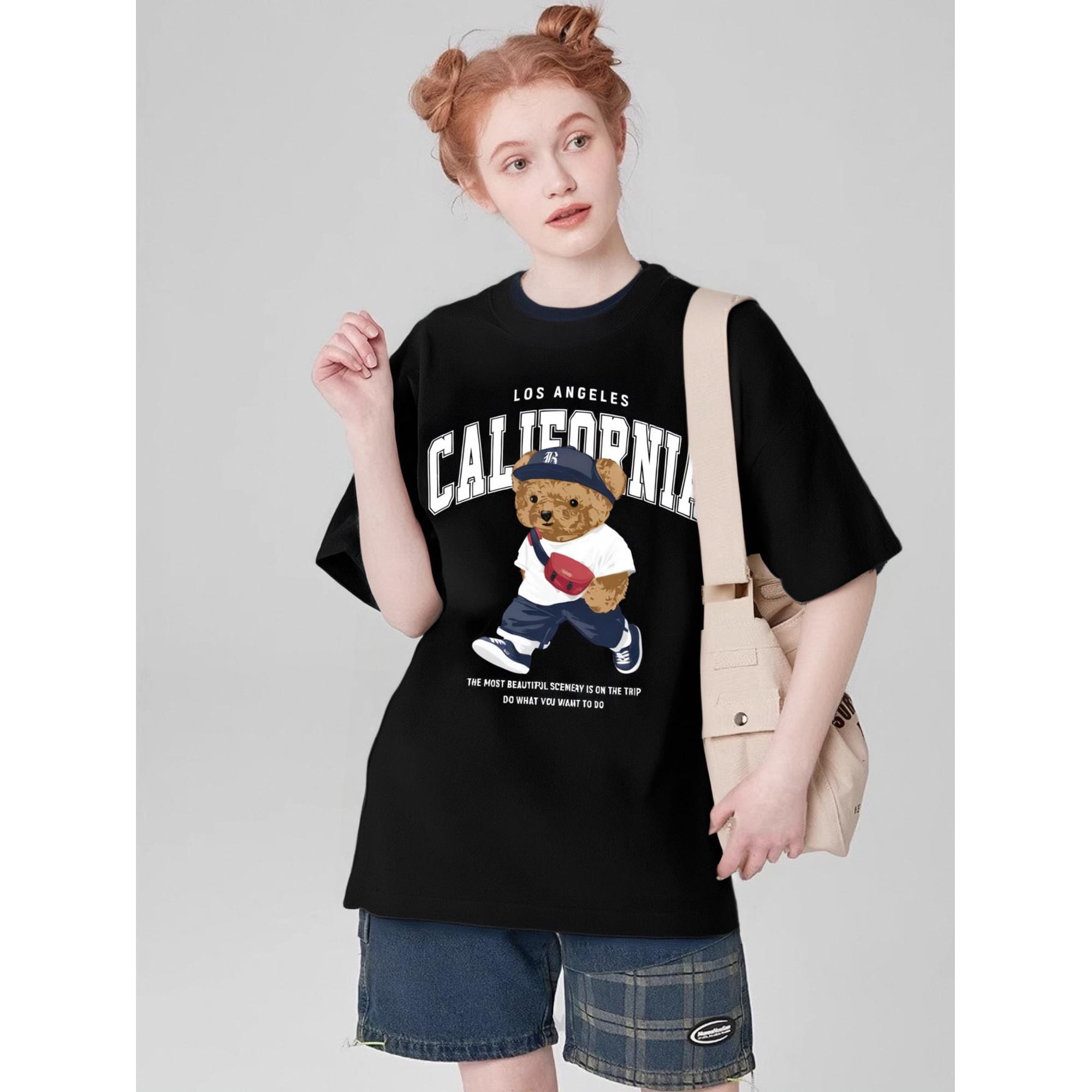 Click here for Generic Style Bear Graphic White Round Neck Short... prices