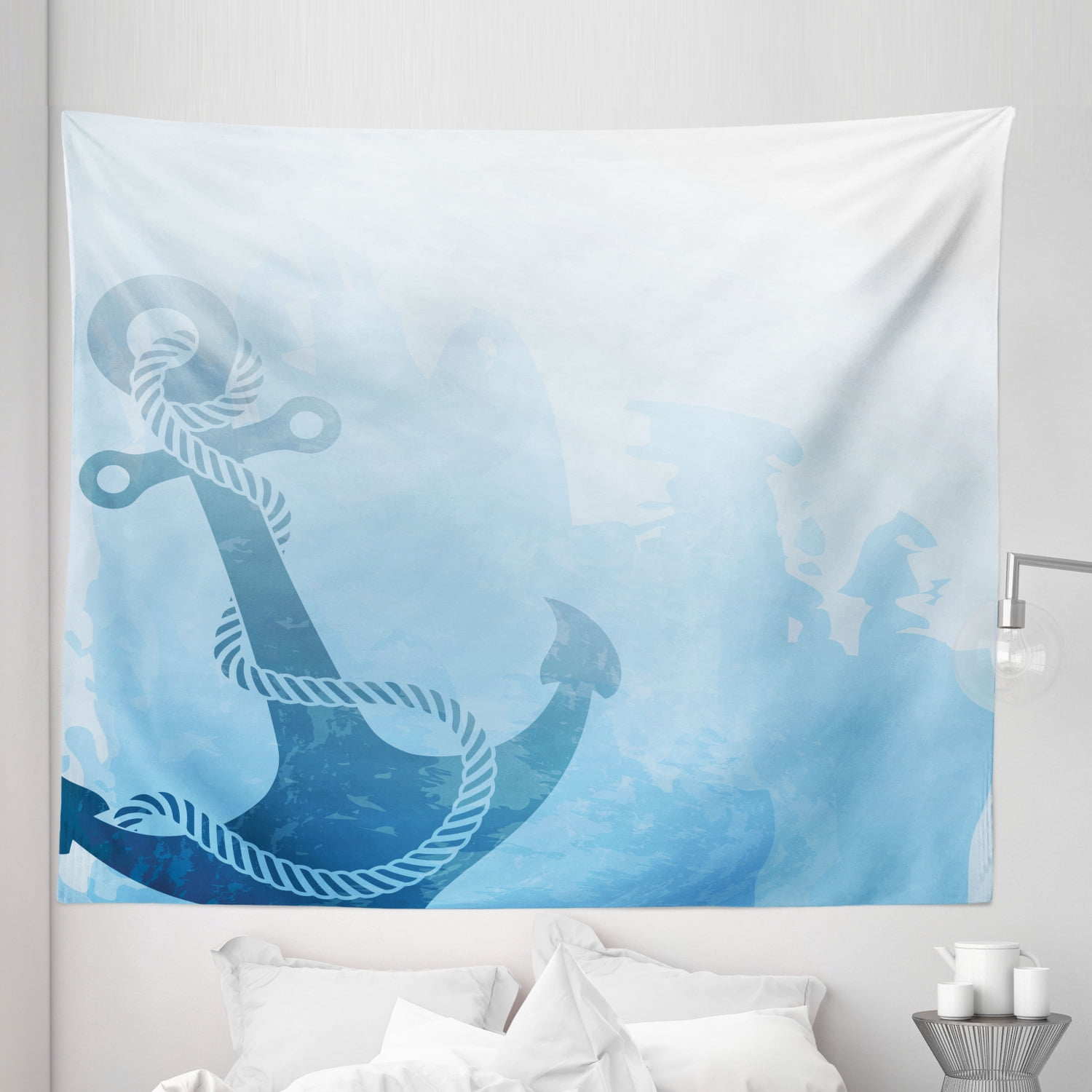 Anchor Tapestry, Monochrome Anchor Illustration Deep down in the Sea ...