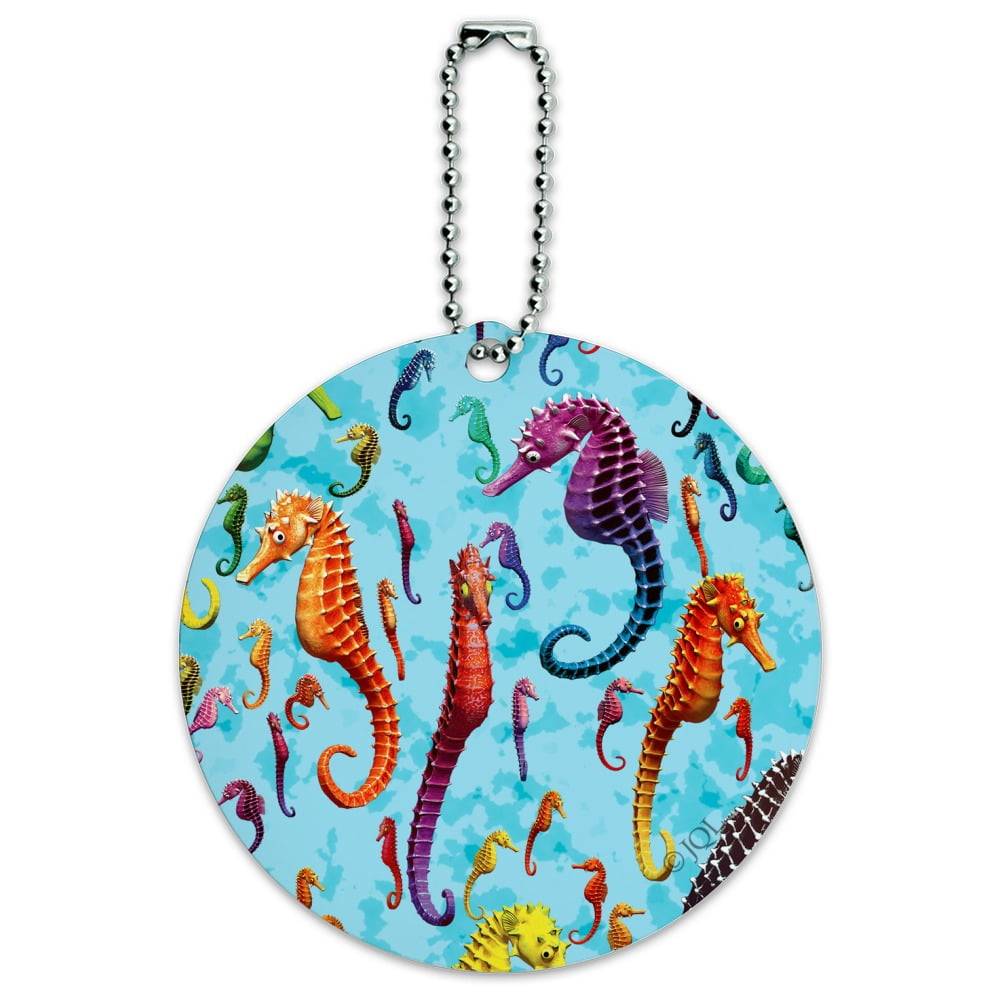 Seahorses Rainbow Ocean Undersea Tropical Pattern Round Luggage ID Tag ...