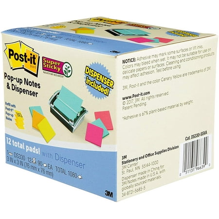 Post-It Notes Dispenser for 3" x 3" Sticky Notes, Includes 12 Pads ...